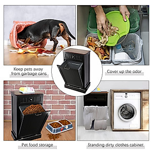 TOLEAD Tilt Out Trash Cabinet,Antique-Style Beadboard Kitchen Island with Solid Wood Tabletop & Drawer, Pet Proof Trash Can, Wood Laundry Cabinet (Single Black)