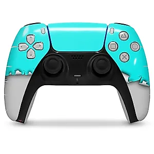 WraptorSkinz Skin Wrap compatible with Sony PS5 DualSense Controller Ripped Colors Neon Teal Gray (CONTROLLER NOT INCLUDED)