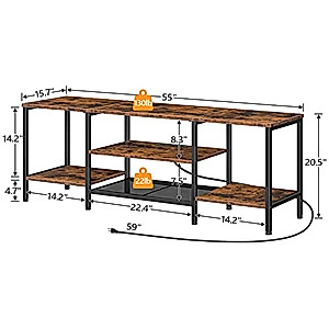 HOOBRO TV Stand with Power Outlets to 65 Inches, TV Console Table with Open Storage Shelves Cabinet, Industrial Media Entertainment Center for Living Room Bedroom, Rustic Brown and Black BF40DS01