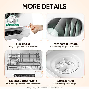 1200W Portable Countertop Dishwasher, 5 Wash Programs Mini Countertop Dishwasher with Water Tank, 360° Spray Arms Intelligent Cutlery Helper for Apartment Kitchen RV Office