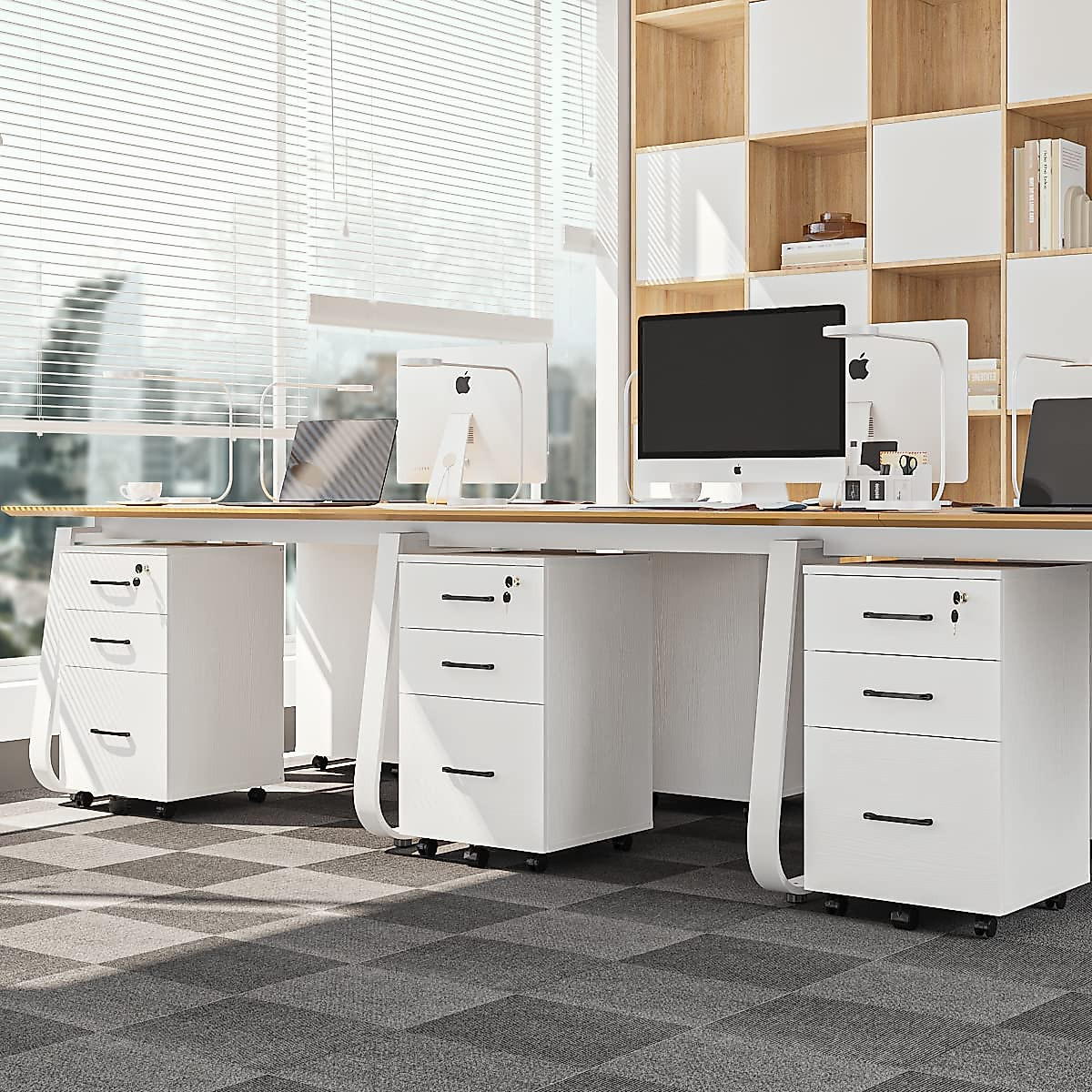 YQ FUNLIS 3 Drawer Mobile File Cabinet with Lock Under Desk Storage Drawers Small File Cabinet for Home Office,White