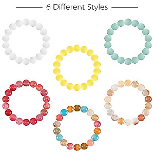 6 Pcs Lava Stone Bead Bracelet, Natural Gemstone Stretchy Bracelets- Aromatherapy Essential Oil Diffuser Healing Chakras Agate Crystal Elastic Lucky Bracelets Gifts for Women