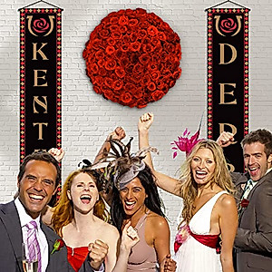 Pudodo Kentucky Derby Porch Banner Run for The Roses Horse Racing Themed Party Front Door Sign Wall Hanging Banner Decoration