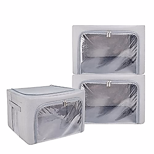 Clothes Storage Bins with Foldable Sturdy Frame and Carrying Handles,Stackable Storage Box for Closet Shelf Organizers for Seasonal Clothing,Blankets,Towel Bed Sheets,Toys Gift Others (Medium -40L x3PACK, Grey)