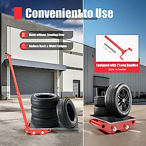 TFCFL 4pcs Machinery Mover with 2 Steering Handle 6T Machinery Moving Skate 13200lbs Machinery Skate Dolly w/ 360°Rotation Disc & 4 Rollers Machinery Skate Heavy Duty Industrial Moving Equipment, Red