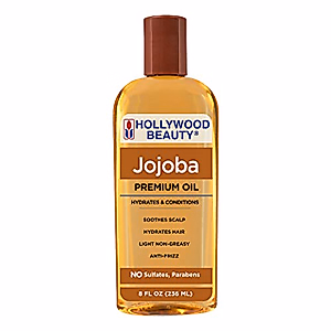 Hollywood Beauty Jojoba Hair Oil, 8oz Bottle, Light Non Greasy, Hydrates & Conditions Hair, Soothes scalp, Anti-Frizz fighter, Can be Used as a Hot Oil Treatment