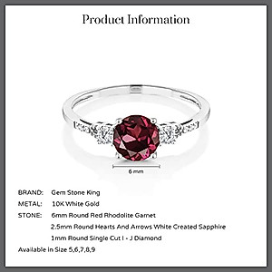 Gem Stone King 10K White Gold 6MM Round Gemstone Birthstone White Created Sapphire & White Diamond Accent 3-Stone Engagement Ring | Three-Stone Wedding Anniversary Promise Ring For Women