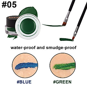 evpct Blue & Green Gel Eyeliner Waterproof Smudge Proof for Waterline Eyebrow Cream Pomade Set with Brushes, Long Wear