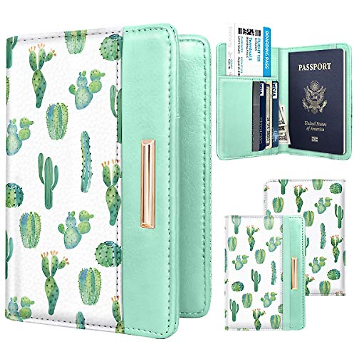Passport Holder Cover,Traveling Passport Case Cute Passport Wallet for Women,Cactus