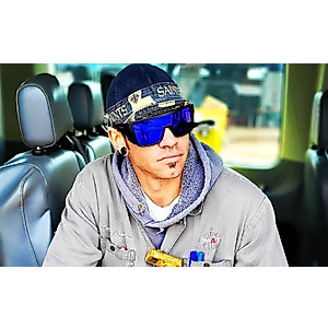 BOMBER Saftey Glasses for Men and Women, Blue Mirror Safety Lens, with Matte Black Square Frame and Non Slip Foam lining, Removable Side Shields included, z87 Compliant - BZ103BM