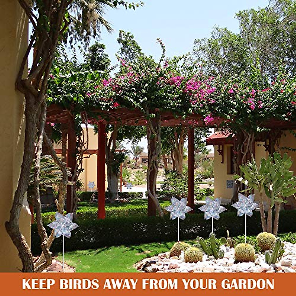 JFDWOPHT Reflective Pinwheels, High-Efficiency Reflective Material, Keep Birds Away from Garden - 10 Pack (Pinwheel)