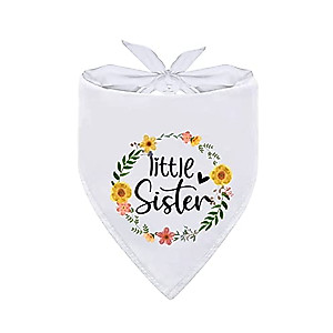 Ptzizi Funny Little Sister White Wreath Cotton Triangle Dog Bandana Pet Dog Bibs Scarf, Small Medium Large Boy Pet Dog Birthday Party Props for Pet Dog Lovers Gift