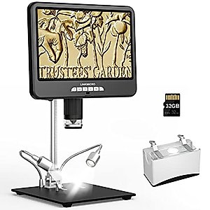 10 inch HDMI Digital Coin Microscope with 10'' Stand Full Coin View, LINKMICRO LM207S-Pro Electronic Microscope Camera for Soldering UHD 2160P, Windows 32GB SD Card