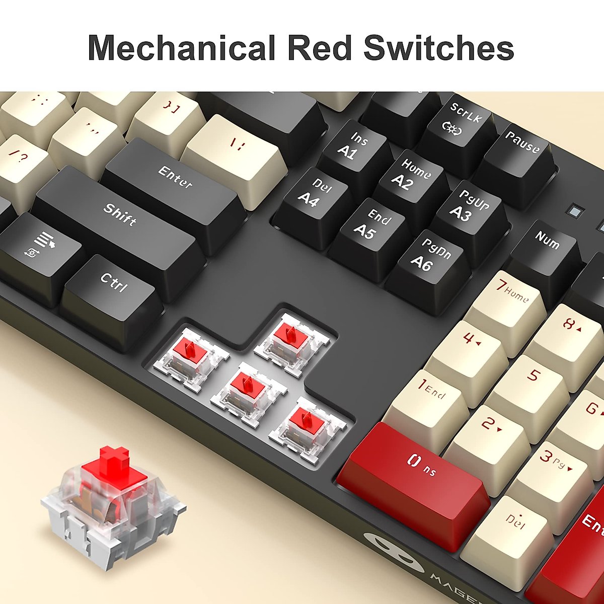 MageGee Mechanical Gaming Keyboard MK-Armor LED Blue Backlit and Wired USB 104 Keys Keyboard with Red Switches, for Windows PC Laptop Game(Black&White)…