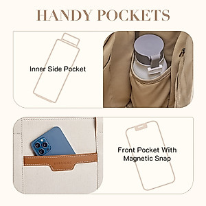 Missnine Tote Bag Canvas Laptop Bag 15.6 inch Briefcase for Women Large Capacity Handbag for Office, College, Travel (Brown+Beige)