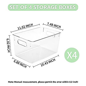 Set Of 4 Refrigerator Pantry Organizer Bins for Home and Kitchen - Clear, BPA Free