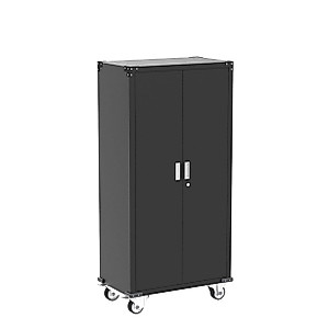 Aobabo 72 Inches Metal Garage Storage Cabinet with Wheels, Locking Metal Storage Cabinet with 4Shelves, Rolling Tool Storage Cabinet on Wheels, Assembly Required,Black
