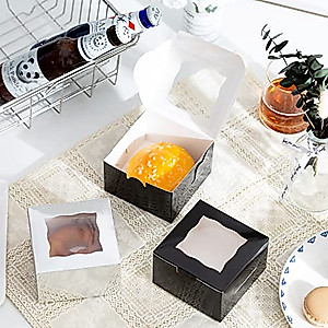 Bekoetoz 100Pcs Paper Cookie Boxes With Window Small Bakery Boxes 4x4x2.5 Inches Mini Cake Boxes For Pastries,Cupcakes,Desserts,Donuts,Chocolate Strawberries,Candy,Treat Boxes(4 * 4 * 2.5,Black)