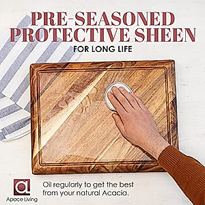 Contour Wood Cutting Board - Large Acacia Butcher Block Chopping Board for Kitchen w/Stand, Sustainable Wood, Juice Groove - Doubles as 4 Compartment Serving Board - Apace Living 17x13x1.5