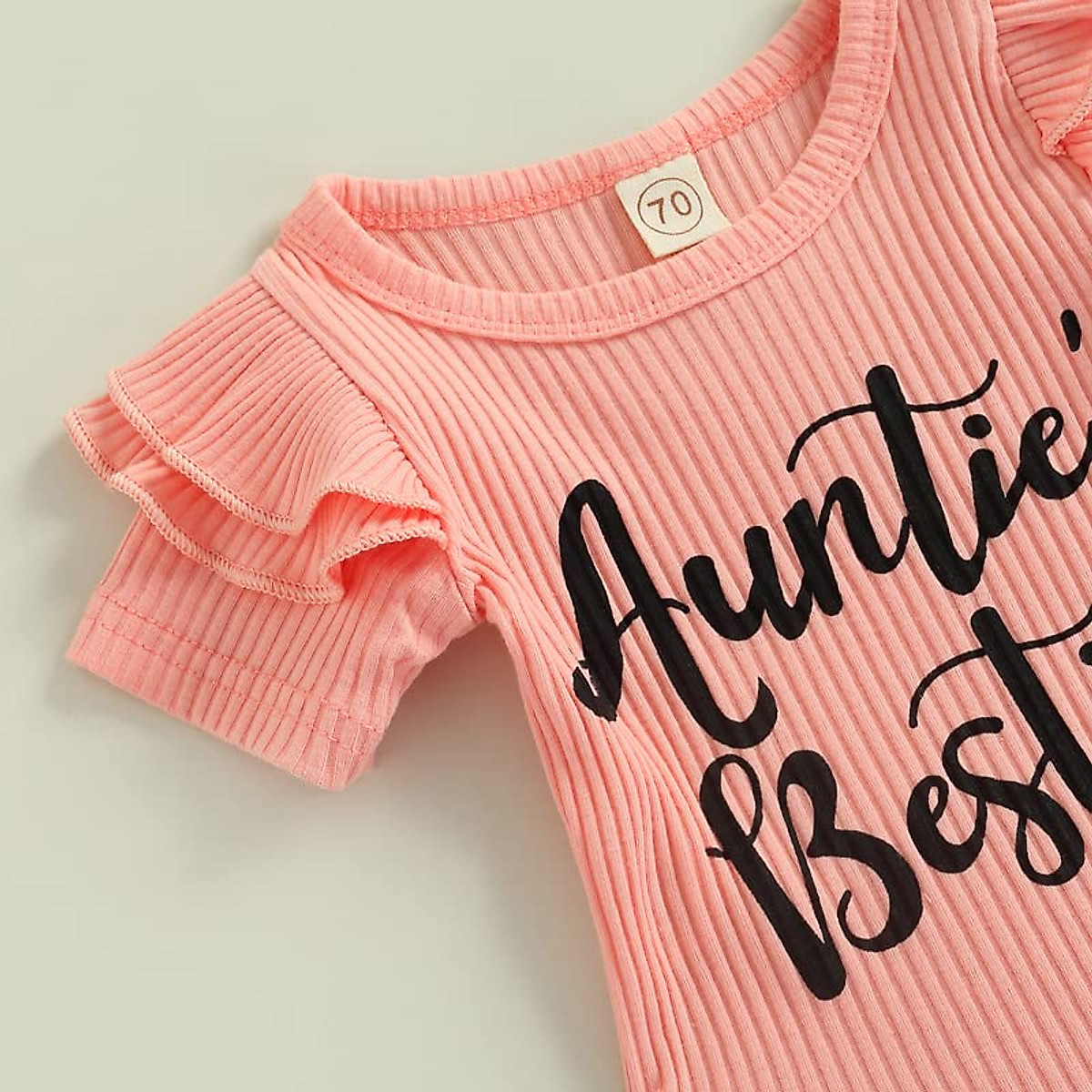 Newborn Baby Girl Auntie Outfits Auntie's Bestie Short Sleeve Ribbed Romper Floral Shorts Clothes with Headband (A-Pink, 3-6 Months)