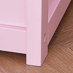 Qaba 2-in-1 Kids Wooden Toy Organizer Chest Storage Box with Seat Bench Cabinet Chunk Cube with Safety Pneumatic Rod Pink
