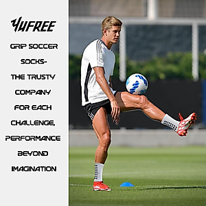 Yufree Men's Soccer Socks Anti Slip Non Slip Grip Pads for Football Basketball Sports Grip Socks, 4 Pair