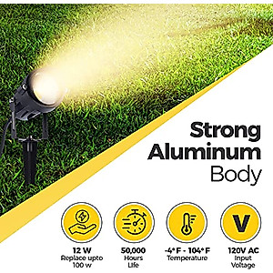 LCARED Led Spotlight Outdoor Landscape Lights Warm White 120V AC Waterproof Garden Spot Lights for Yard with Spiked Stake Patio,Lawn, Wall, Flood,Driveway Flag Lighting with US 3-Plug in (6 Pack)