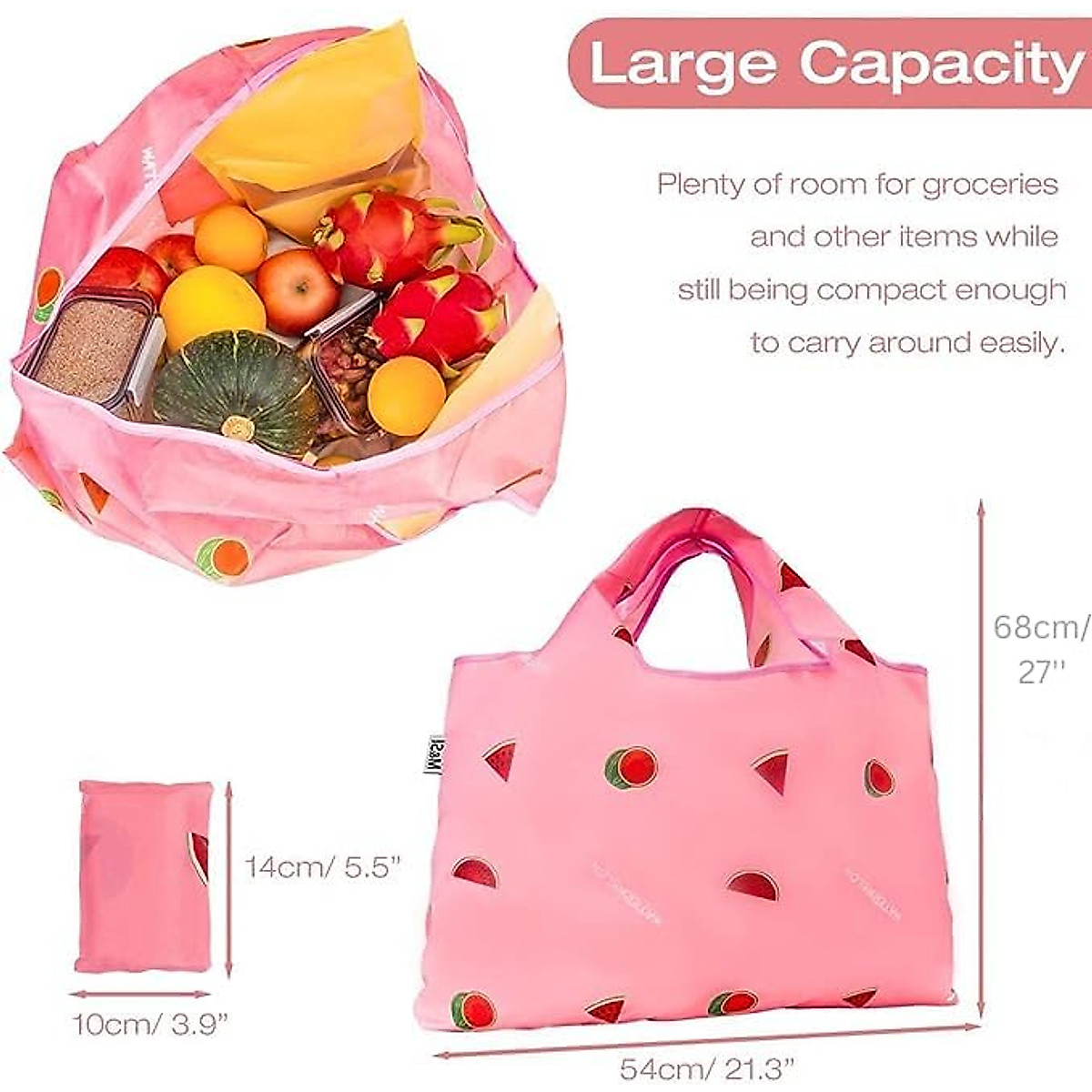 M&Sl Set of 4 Reusable Grocery Bags - Washable, Foldable, Packable Tote bags with Large Handles. Heavy Duty- Eco-Friendly Shopping Bags.