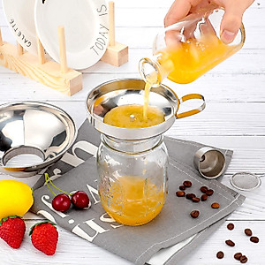 Shappy 5 Pieces Stainless Steel Funnels Set Canning Funnel Fine Mesh Strainer Mesh Filter Compatible with Wide and Regular Narrow Mouth Mason Jar