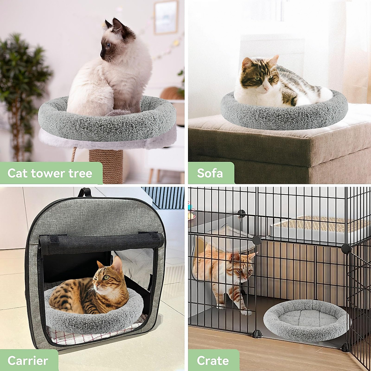 lesypet Cat Bed for Indoor Cats, Round Cat Bed Small Cat Bed Curl Sleep Cushion with Raised Pillow Around, Non-Slip Bottom Washable Mat for Small Pet Rabbit Hamsters, Round Small 13.78"