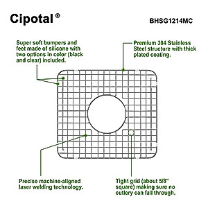CIPOTAL 12 in. x 13.6 in. Centre Drain Sink Bottom Grid with Supersoft Silicone Feet in 304 Grade Stainless Steel