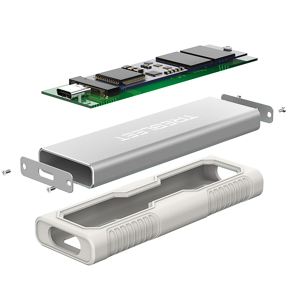 TREBLEET M.2 NVMe SSD Enclosure with Shockproof TPU Case, Type-C to NVMe PCIe M-Key Solid State Drive, USB-C 3.1 Gen 2 10Gbps, Aluminum External Casing&TPU Protective Cover (off white)