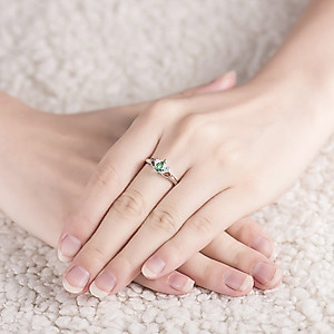 Lanmi 14K White Gold Natural Green Emerald Diamonds Rings Engagement Promise for Women Promotion