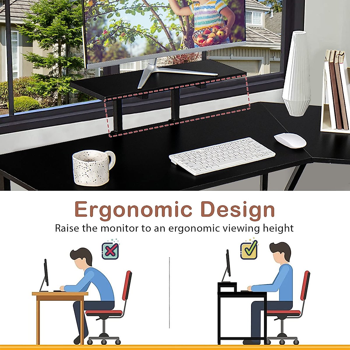 Tangkula L-Shaped Reversible Computer Desk, 2 Person Long Computer Workstation w/Movable Monitor Stand, Large Home Office Corner Desk for Working Writing Gaming (Natural)