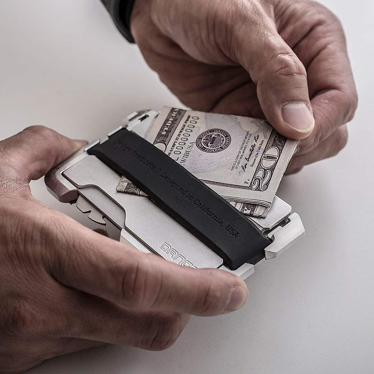 Dango Slim Minimalist Wallet for Men - RFID Blocking - Leather + Multi-Tool, Brown Rawhide/Raw Aluminum