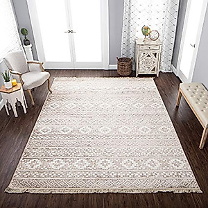 SUPERIOR Genaine 8' x 10' Indoor Area Rug, Traditional Carpet for Living Room Home Decor, Geometric Design, Compatible for Hardwood Floors, Vintage , Alfombras para Salas, Amber