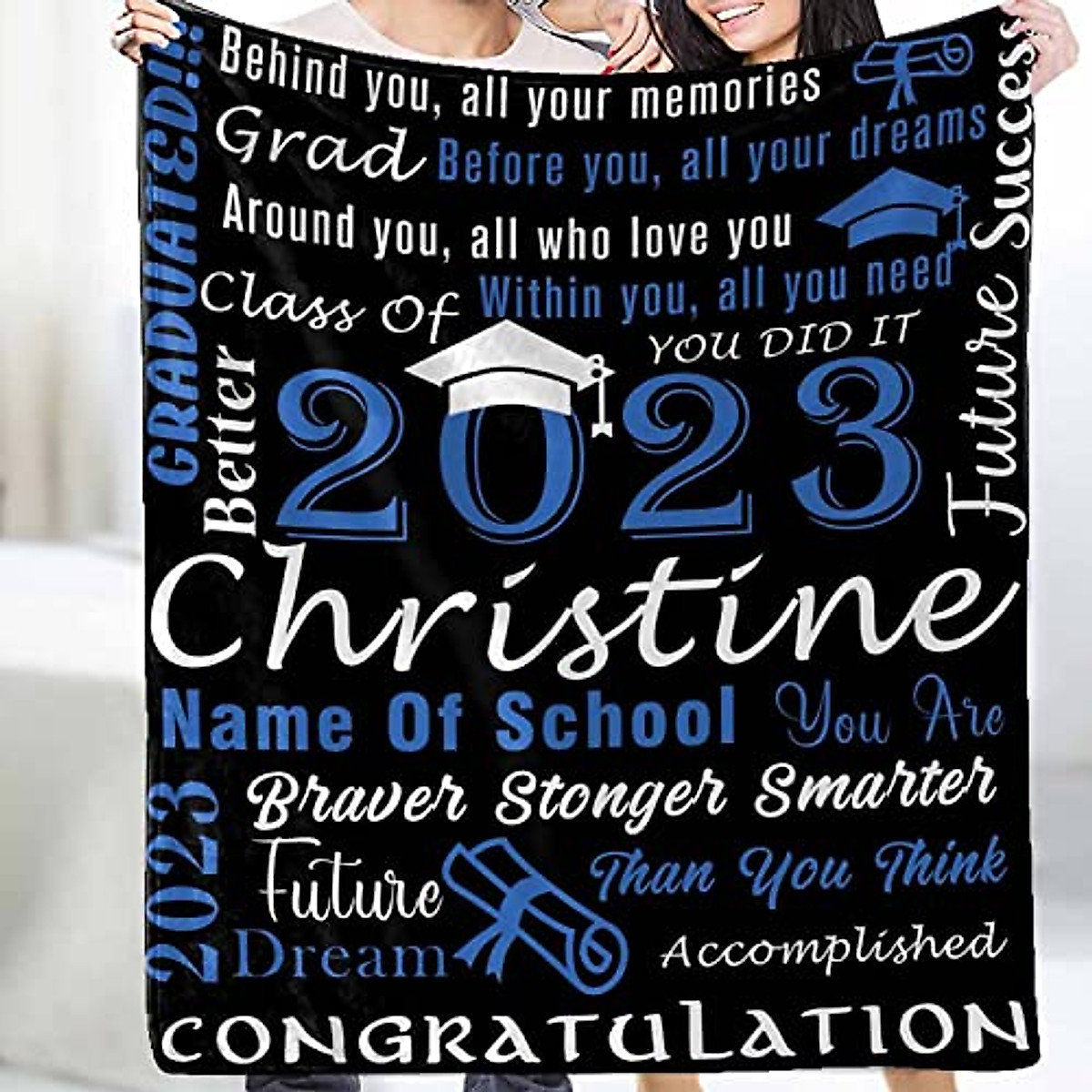 YESCUSTOM Graduate Custom Blanket Customized Graduation Gifts for Her Him Classmates Friends Son Daughter Men Women, Add with Name,School,Text,Class of 2023