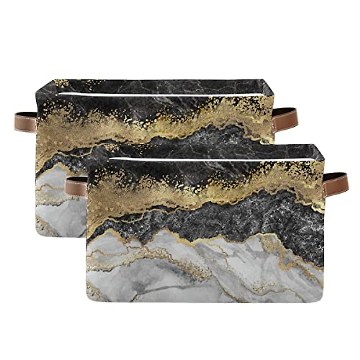 Gold Black Marble Square Storage Basket Storage Bins Canvas Storage Organizer Closet Shelf Organizer for Home Office, 1 Pc