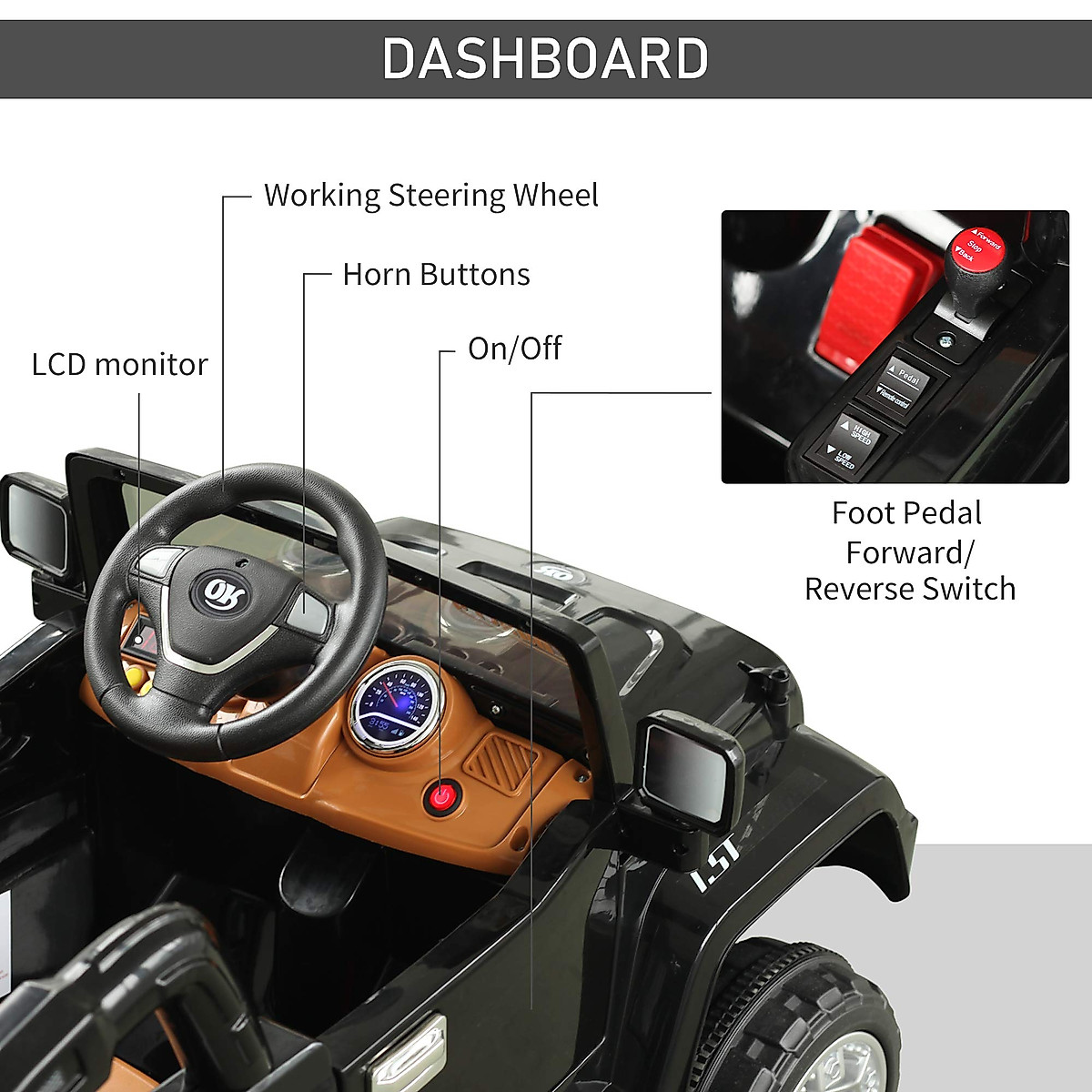 Aosom 12V Ride on Car, Off-Road Electric Car, Battery Powered Toy Car with MP3 Connection, Parent Remote, Steering Wheel, Working Horn, White