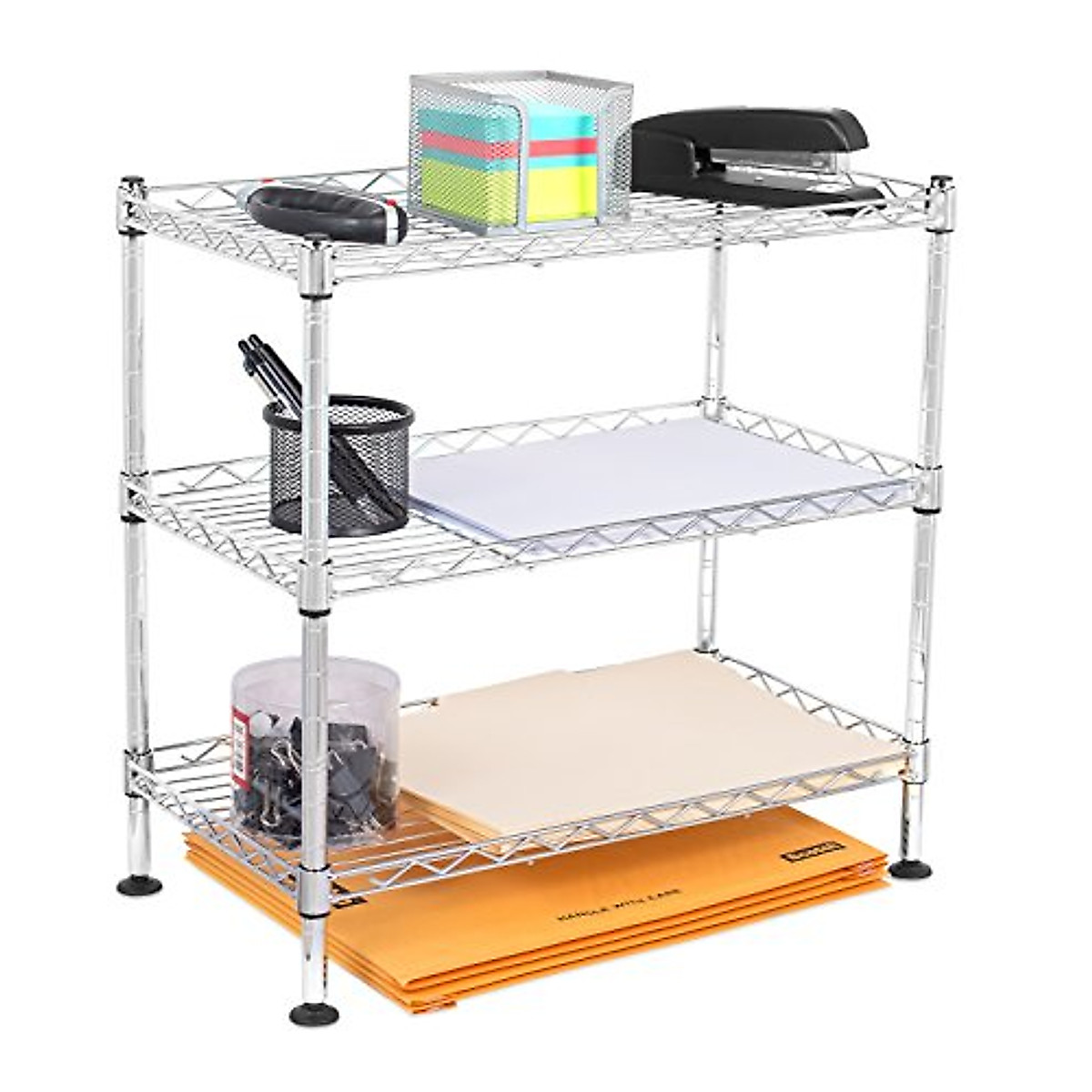 Internet's Best 3-Tier Mini Wire Utility Shelving - Chrome - Shelf - Adjustable Rack Unit - Kitchen Bathroom Pantry Laundry Storage - Under The Sink Organization - Organize Your Cabinets - SPI