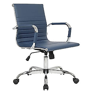 LeisureMod Harris Modern Adjustable Swivel Leather Task Office Chair, Navy Blue