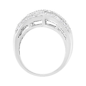 Haus of Brilliance .925 Sterling Silver 1.0 Cttw Channel Set Alternating Round and Baguette Diamond Cross-over Bypass Ring Band (I-J Color, I2-I3 Clarity) - Size 6