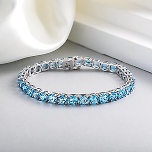 supermodel 5.0 mm Tennis Bracelets 925 Sterling Silver Classic Luxury Gemstone Wrist Chain Swiss Blue Bracelet for Women, 7.25 Inch