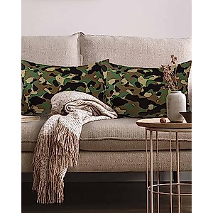 zzsunfeel Pillow Cases Linen Pillow Shams Camo Pillow Cases Set of 2 12x20 Inches Pillowcases Rectangle Cushion Covers Flax Soft Linen Pillow Covers for Couch Sofa