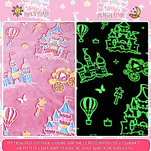 BORORO Princess Blankets for Girls - Glow in The Dark Blanket Castle Pink Blanket Birthday Gifts for Toddler Kids Girls Blankets