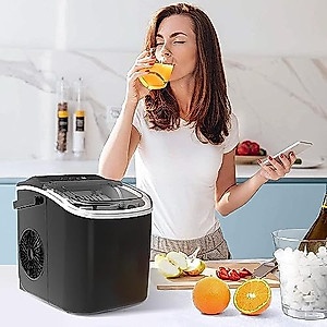Countertop Ice Maker Machine, Portable Ice Maker with Handle, 27lbs/24Hrs, 6Mins/9 Pcs ice Cubes, Self-Cleaning Ice Maker with Ice Basket/Scoop, Ice Makers Countertop for Home/Kitchen/Office(Black)