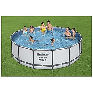 Bestway Steel Pro MAX 16 Foot x 48 Inch Round Metal Frame Above Ground Outdoor Swimming Pool Set with 1,000 Filter Pump, Ladder, and Cover