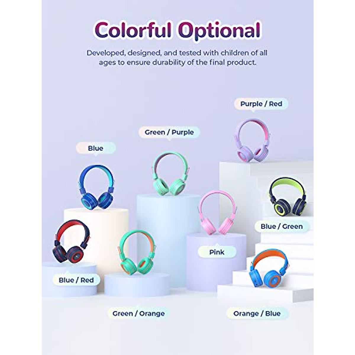 iClever BTH02 Kids Headphones, Kids Wireless Headphones with MIC, 22H Playtime, Bluetooth 5.0 & Stereo Sound, Foldable, Adjustable Headband, Childrens Headphones for iPad Tablet Home School, Purple