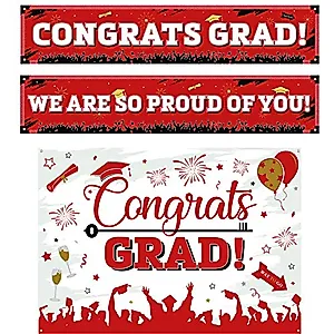 Bundle- 2 Items: Red Graduation Backdrop+ Graduation Banner