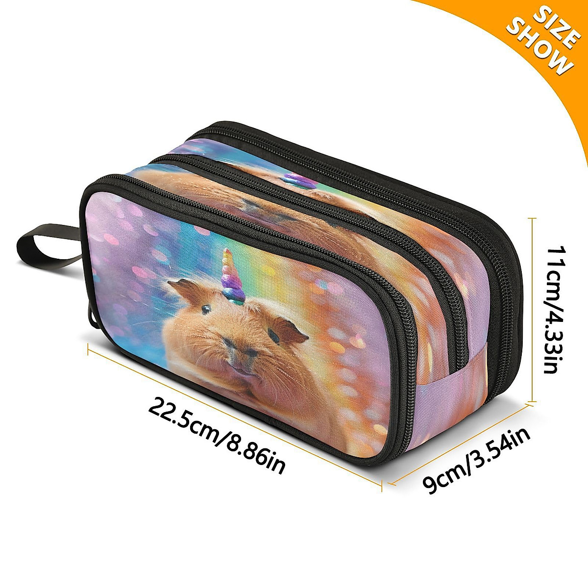 BOENLE Rainbow Guinea Pig Unicorn Pencil Case Box Boys Girls Large Pencil Pouch Zipper Compartments Big Capacity Stationery Pen Bag Organizer Kids Teens Adults School